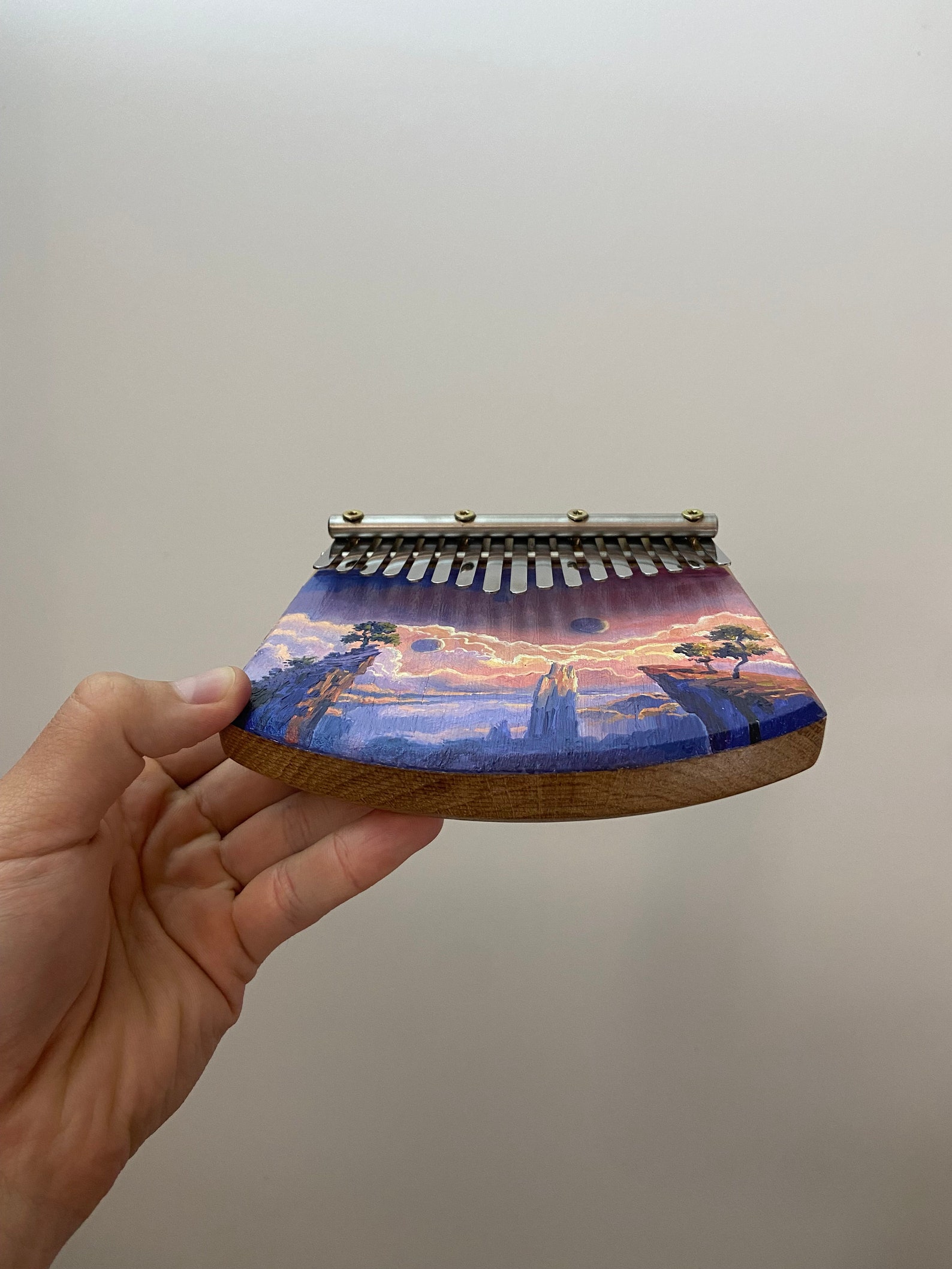 Hand Painted Oak Wood Kalimba, 17 Key Kalimba With Lanscape Painting ...
