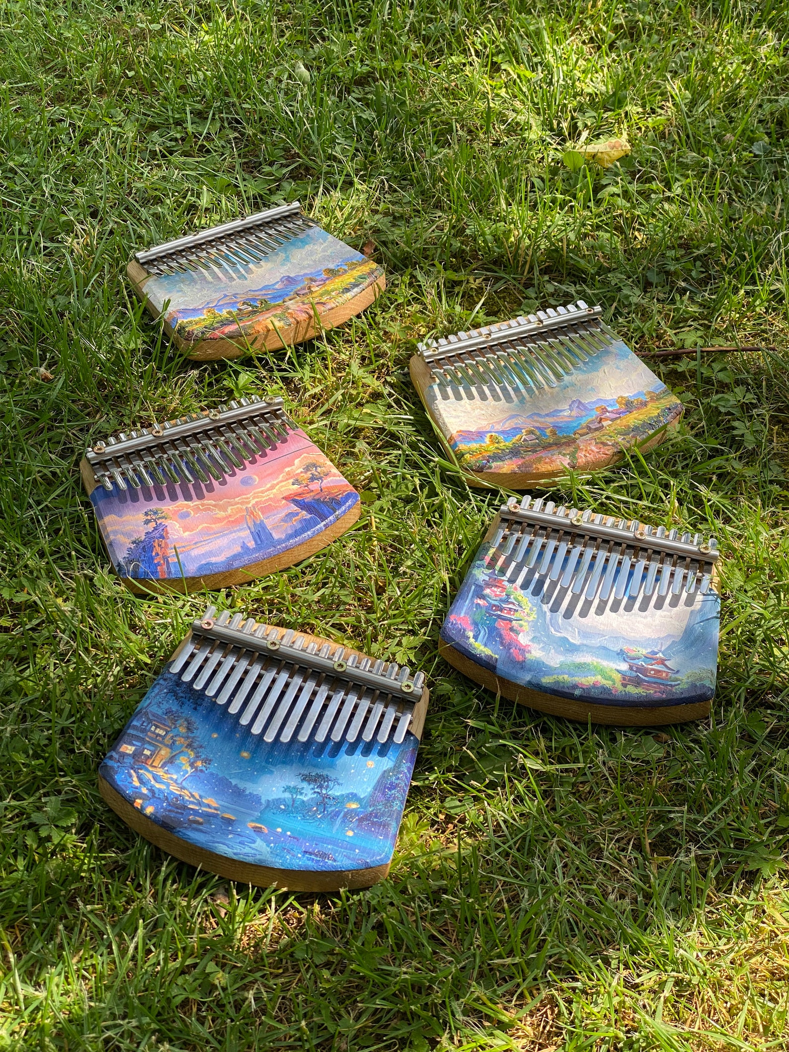 Hand Painted Oak Wood Kalimba, 17 Key Kalimba With Lanscape Painting ...