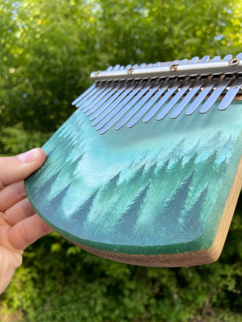 17 Key Oak Handpainted Kalimba, Marimba Gifr With Mountain Painting ...