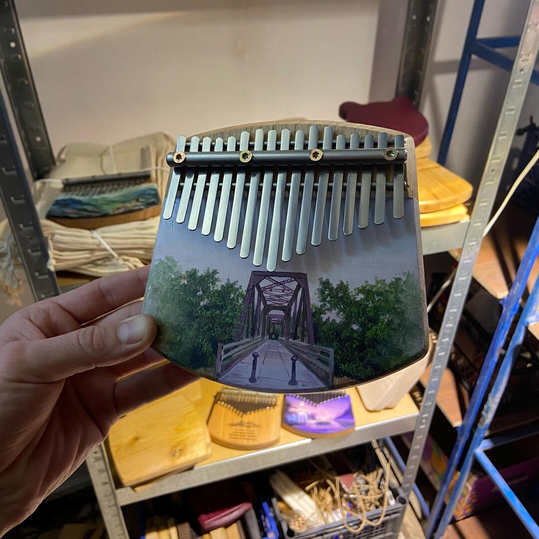 Hand-painted Kalimba "bridge in the Forest" | 17-key Handmade Musical ...