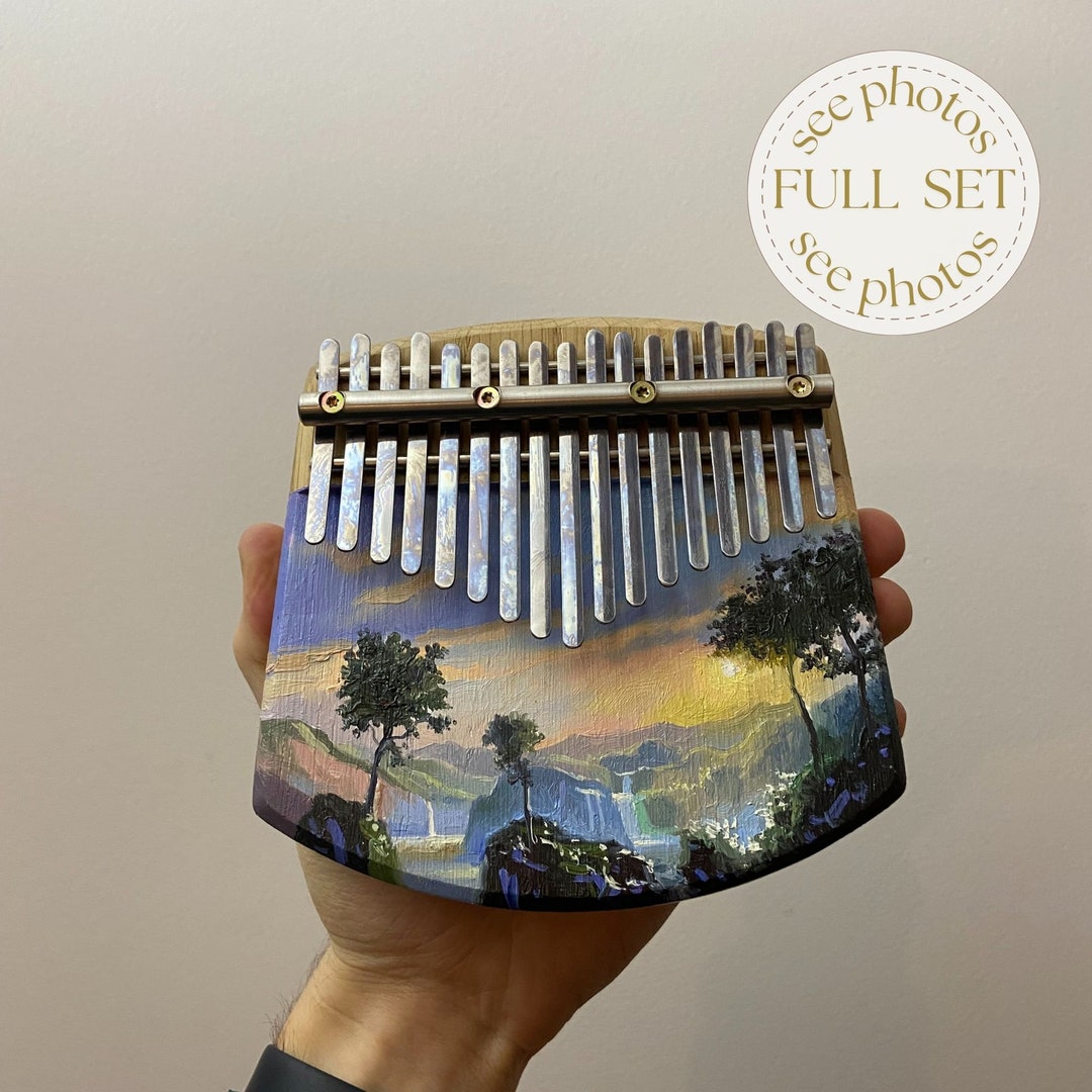 Oak Kalimba With Landscape Painting, Seascape Art, Hand Painted Mbira ...