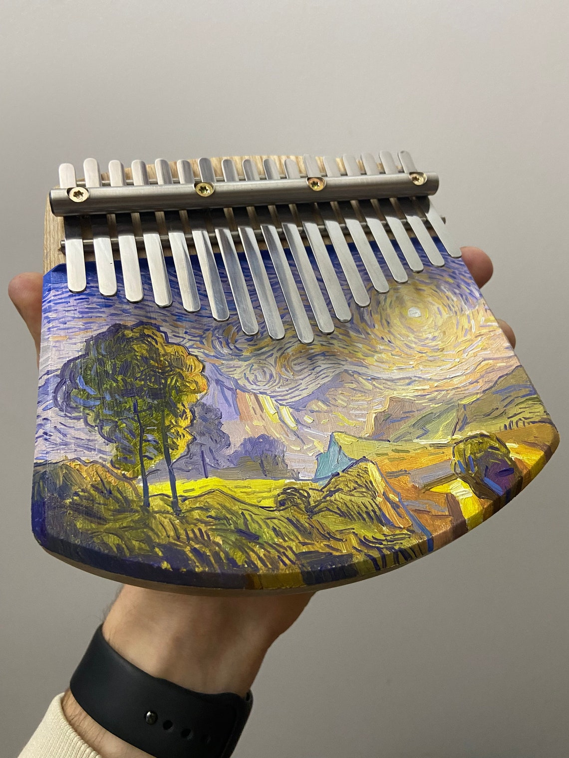 17 Key Custom Ash Kalimba, Landscape Painting, Painted Mbira ...