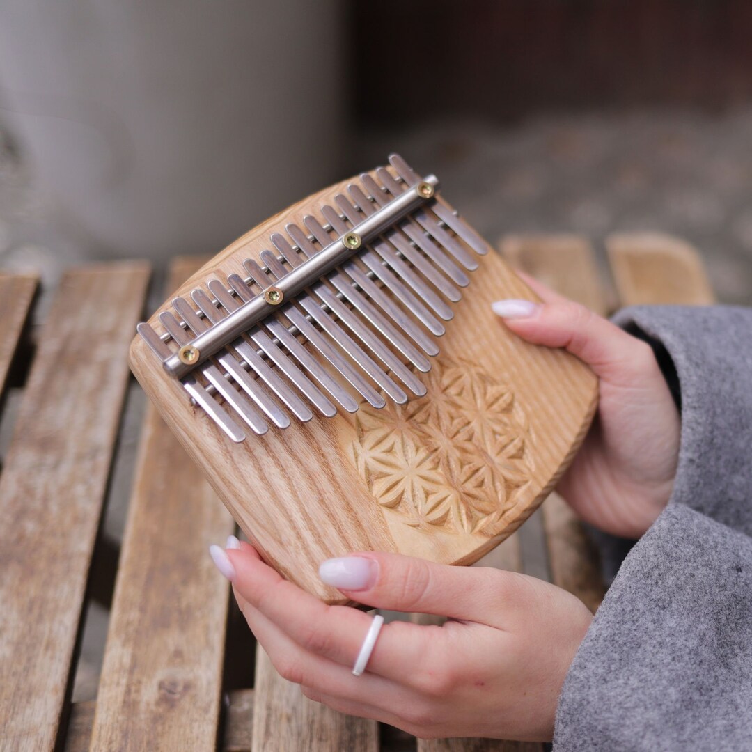 Wood Carved Kalimba, Flower of Life Art, Sacred Geometry Marimba, Sound ...