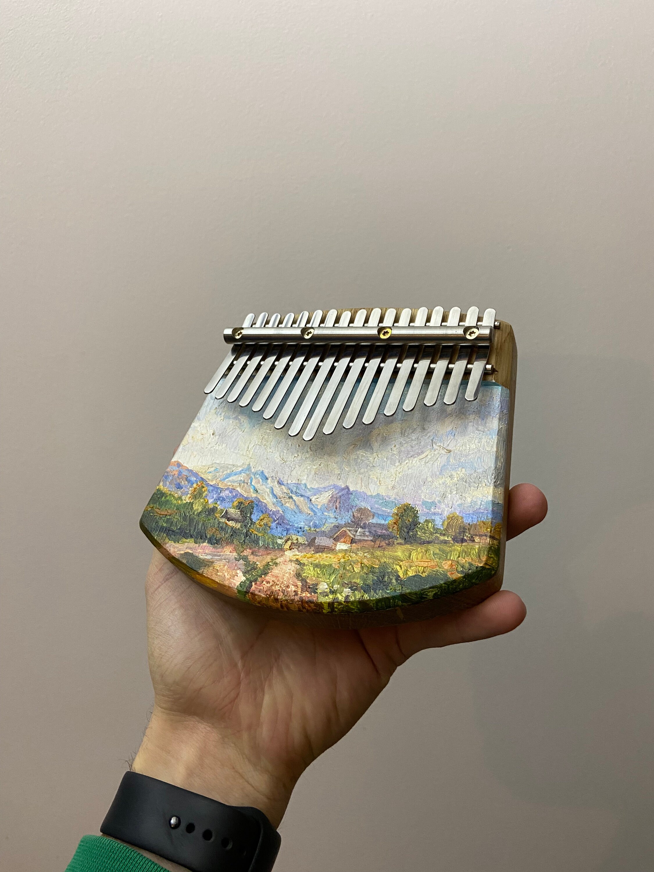 Hand Painted Oak Wood Kalimba, 17 Key Kalimba With Lanscape Painting ...