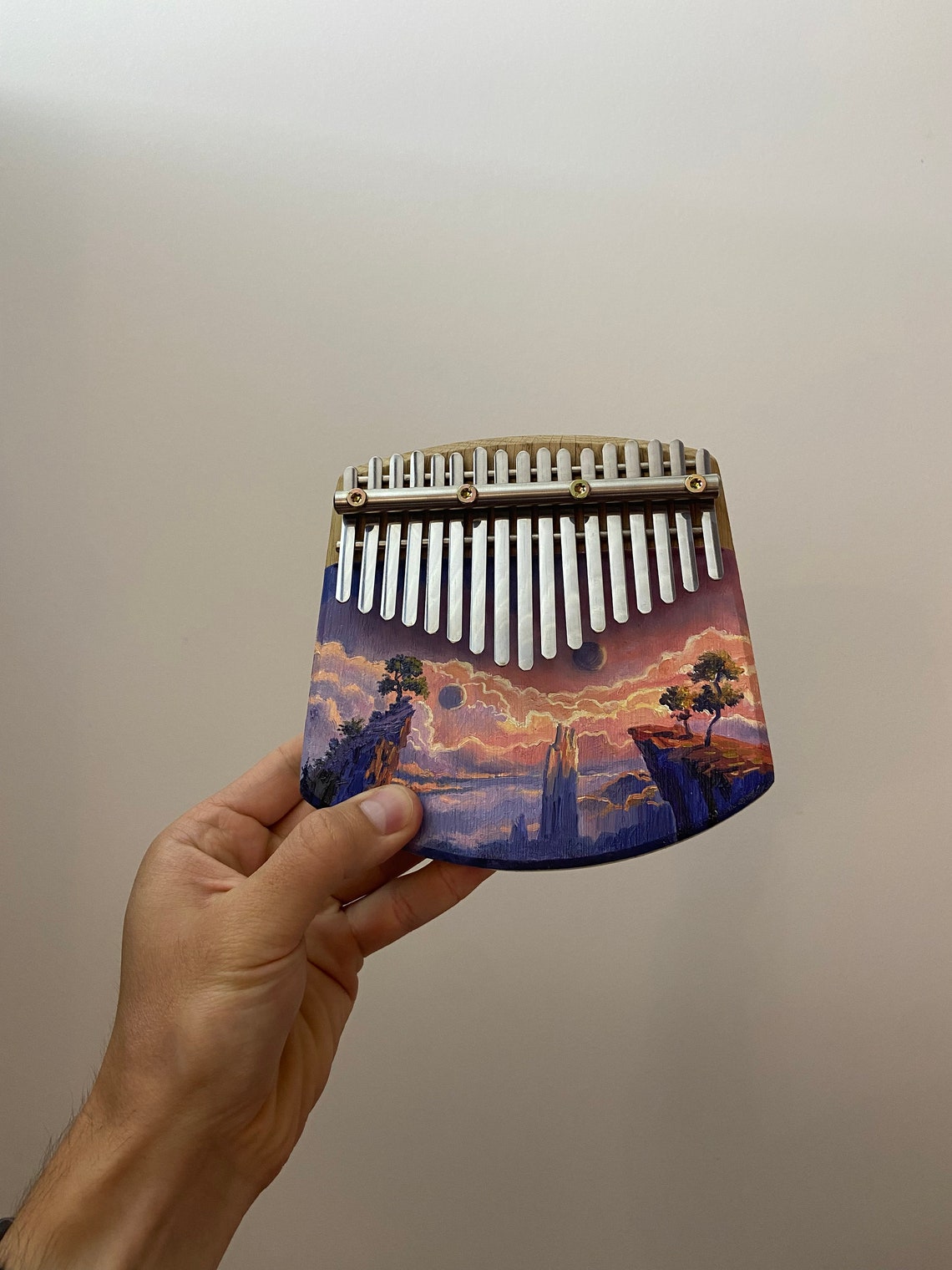 Hand Painted Oak Wood Kalimba, 17 Key Kalimba With Lanscape Painting ...