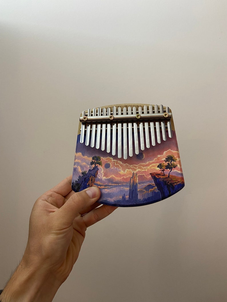 Hand Painted Oak Wood Kalimba, 17 Key Kalimba With Lanscape Painting ...