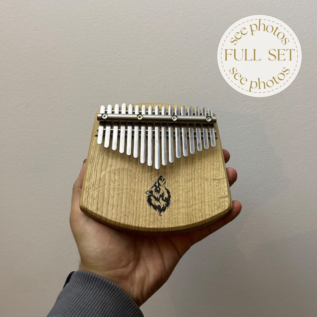 High Quality Oak Kalimba With Wolf Engraving, Cigar Box Guitar, Gifts ...
