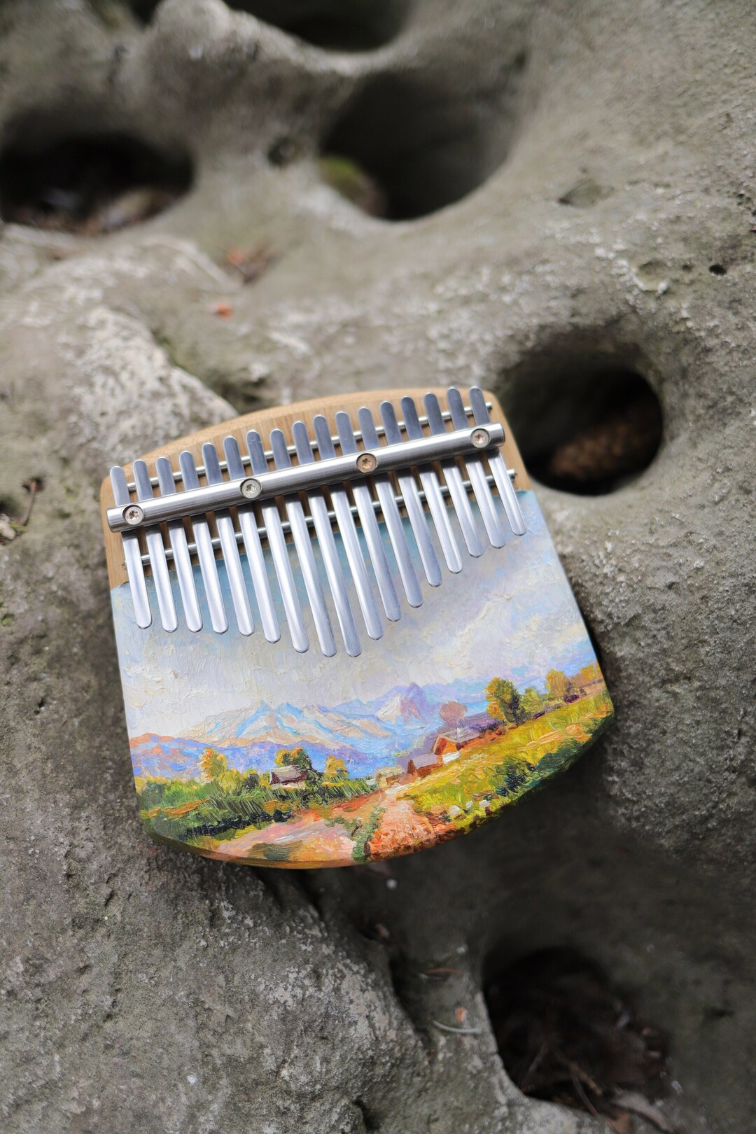 Oak Wood Kalimba, Hand Painted 17 Key Kalimba, Musical Instruments ...
