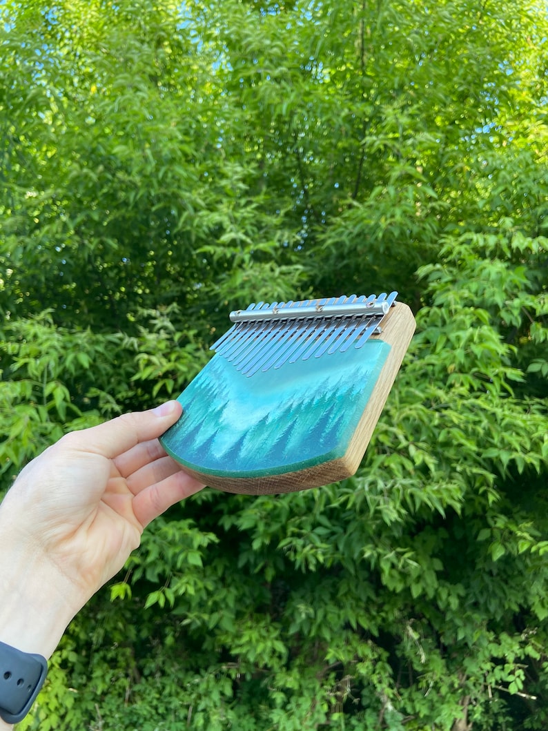 17 Key Oak Handpainted Kalimba, Marimba Gifr With Mountain Painting ...