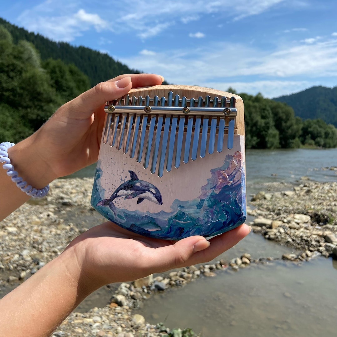 Hand-painted Kalimba With Dolphin and Ocean Waves | 17-key Musical ...