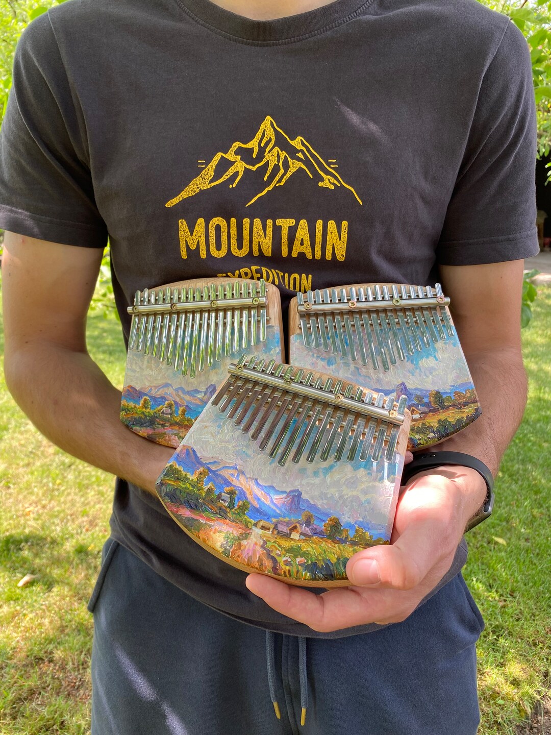 Hand Painted Oak Wood Kalimba, 17 Key Kalimba With Lanscape Painting ...