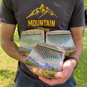 Hand Painted Oak Wood Kalimba, 17 Key Kalimba With Lanscape Painting ...