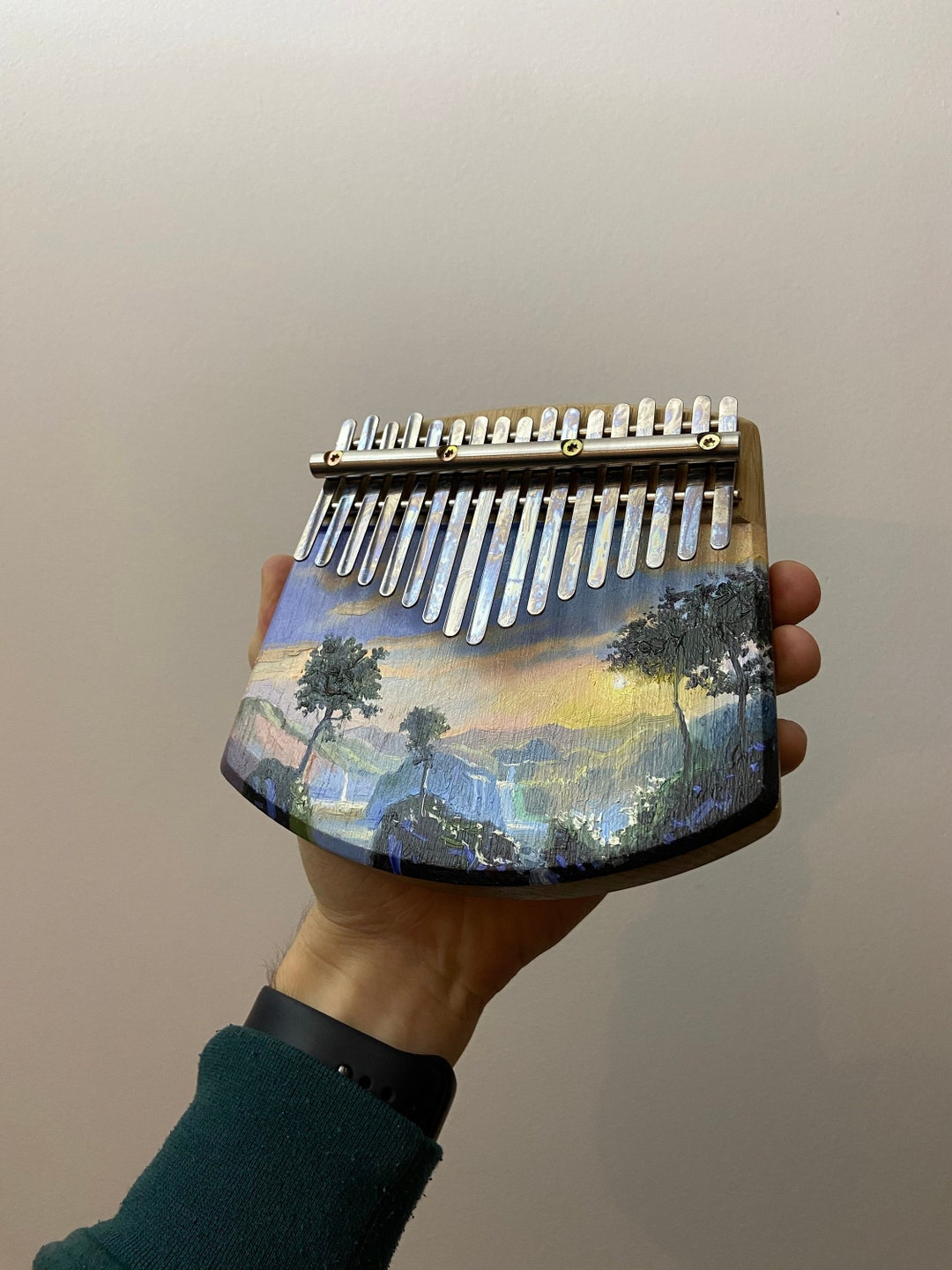 Painted Kalimba, Cigar Box Guitar, Sunset Painting, Blue Sky Art ...