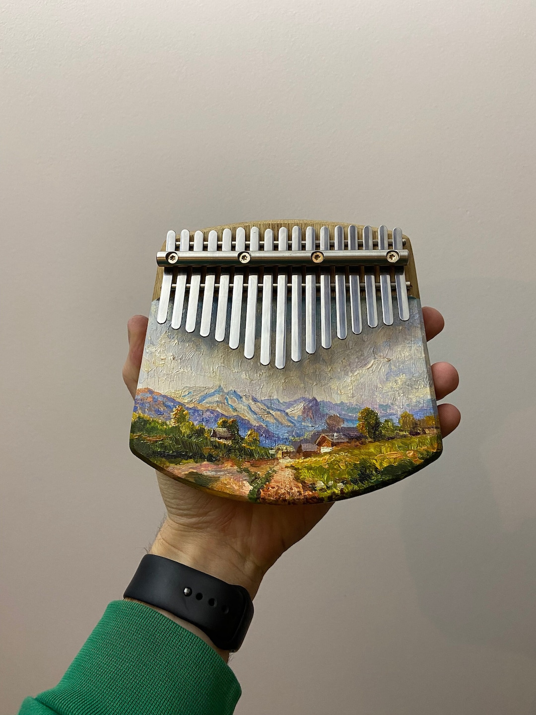 Hand Painted Oak Wood Kalimba, 17 Key Kalimba With Lanscape Painting ...
