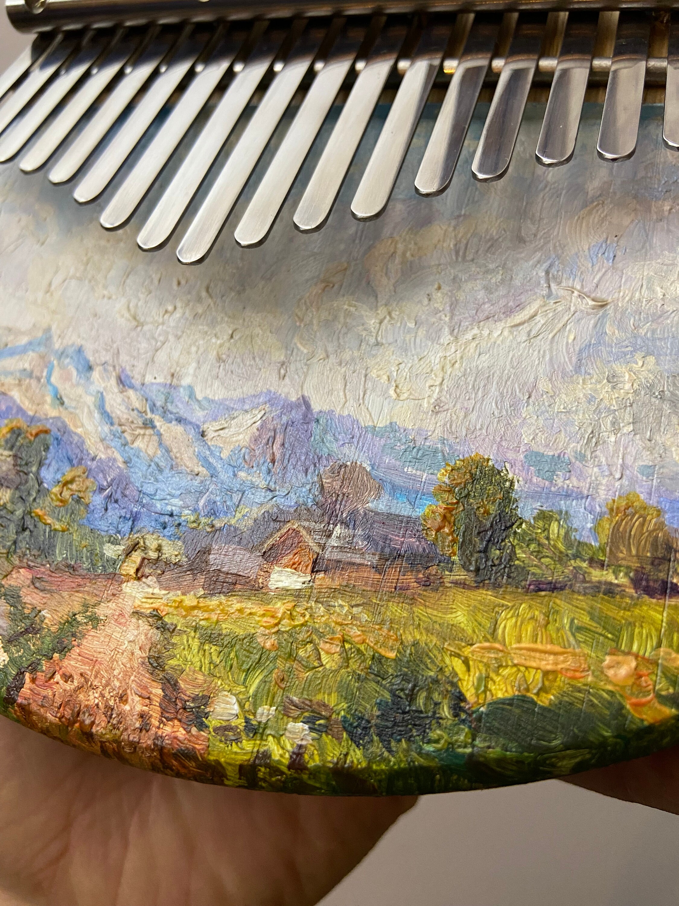 Hand Painted Oak Wood Kalimba, 17 Key Kalimba With Lanscape Painting ...