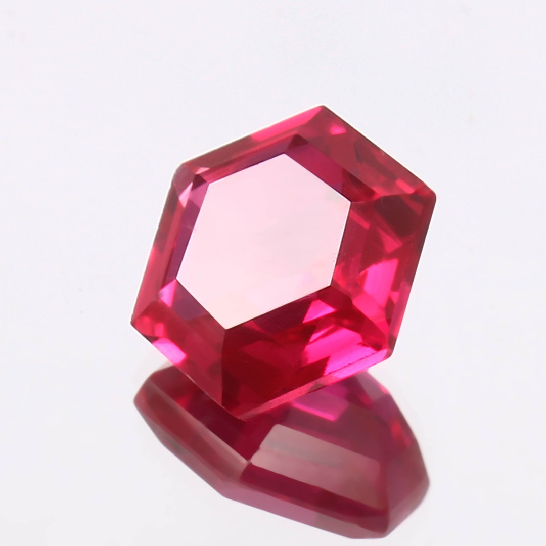 Ruby Hexagon Faceted Gemstone Brilliant Cut Ruby Gem Multiple Sizes ...