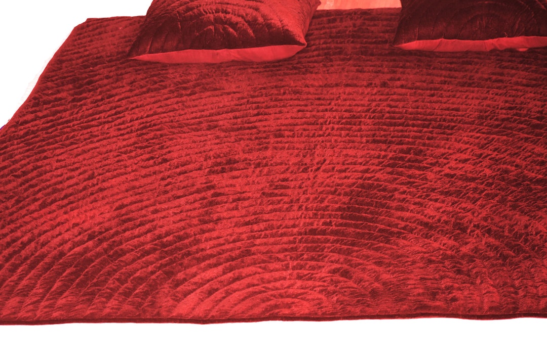 Deep Red Velvet Quilt Velvet and Cotton Quilt Deep Red Velvet Bedding ...