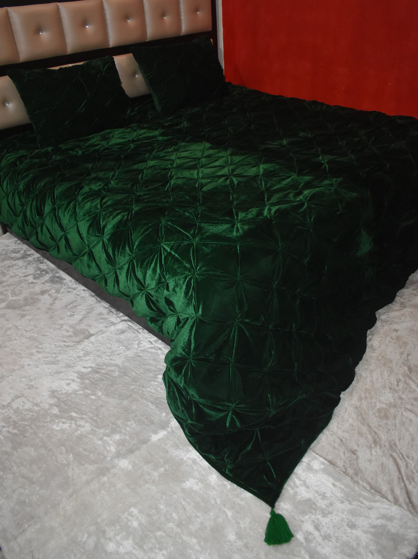Emerald Green Velvet Quilt Emerald Green Luxury Comforter | Etsy