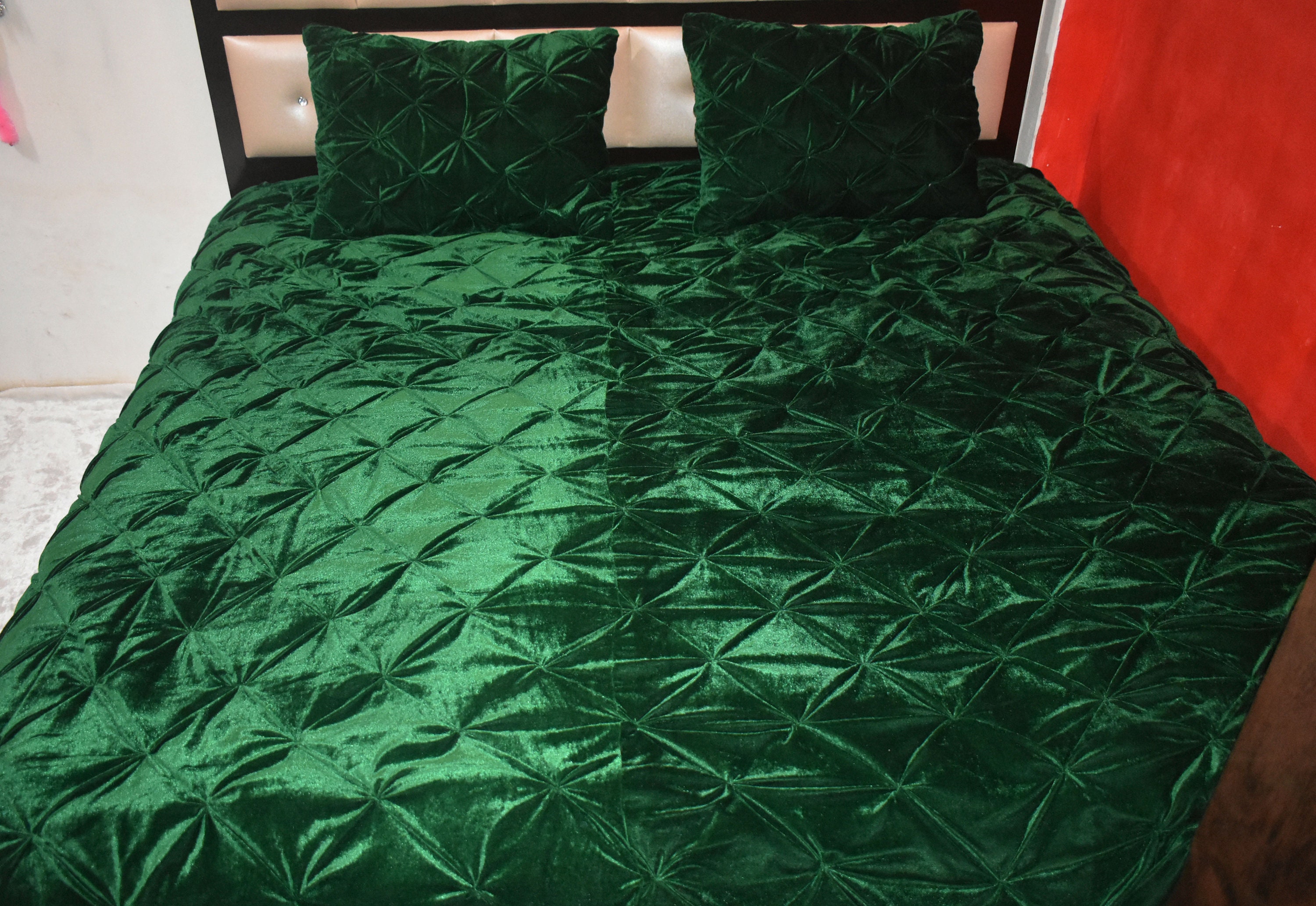 Emerald Green Velvet Quilt Emerald Green Luxury Comforter | Etsy