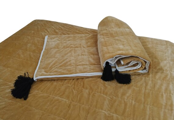 Golden Velvet Quilt Queen Quilt Velvet Comforter Gold King - Etsy