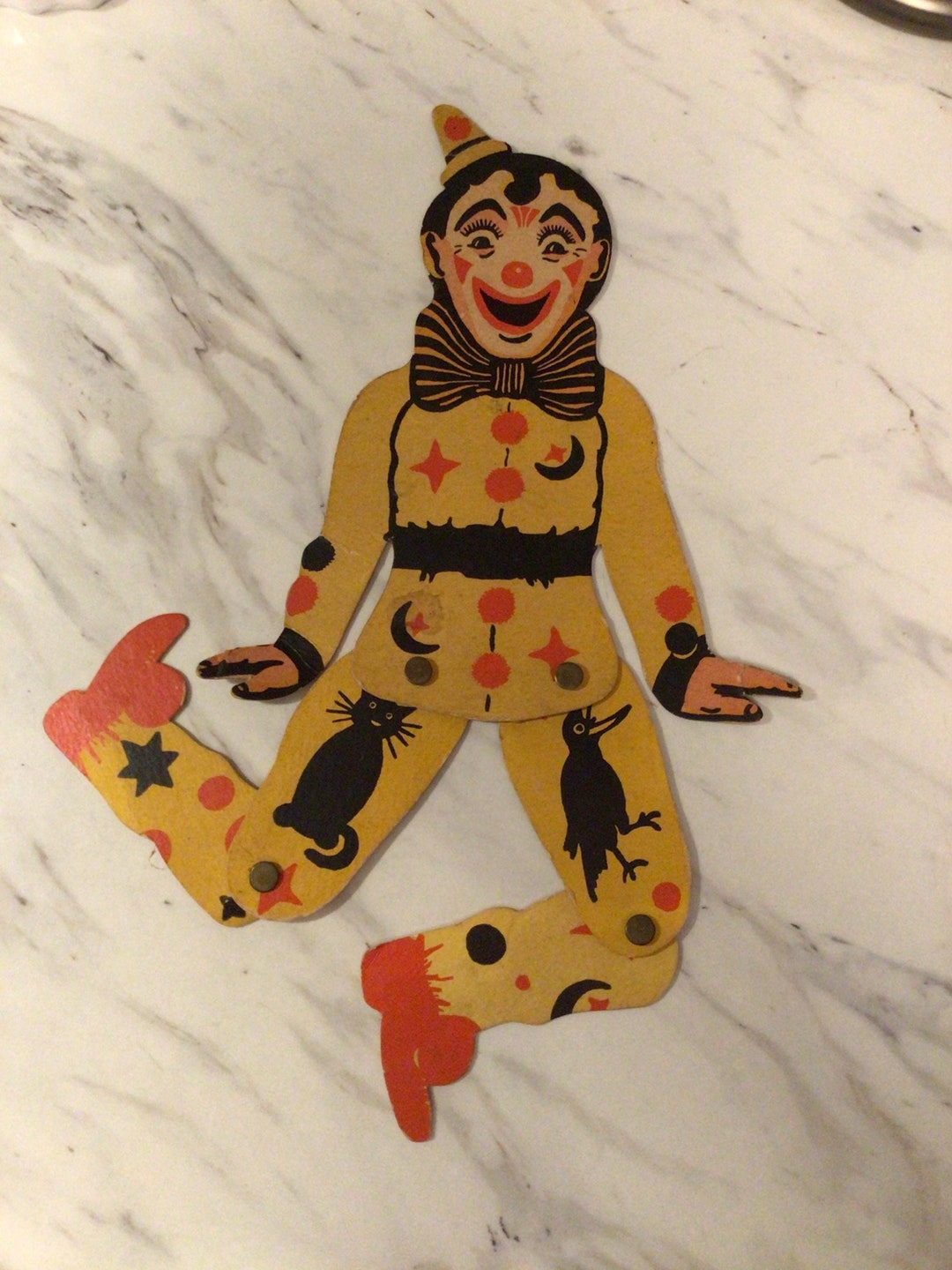 CREEPY 1920s Cardboard Posable Pierrot / Clown Crow Cat Moon Stars - Etsy