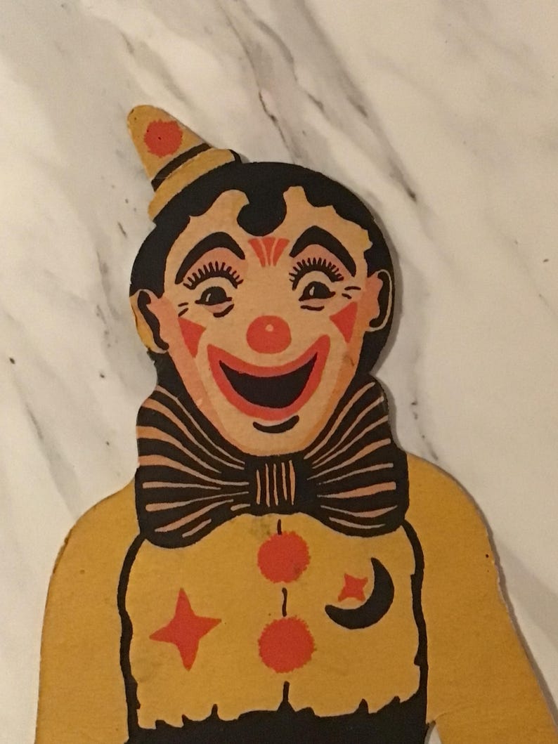 CREEPY 1920s Cardboard Posable Pierrot / Clown Crow Cat Moon Stars - Etsy