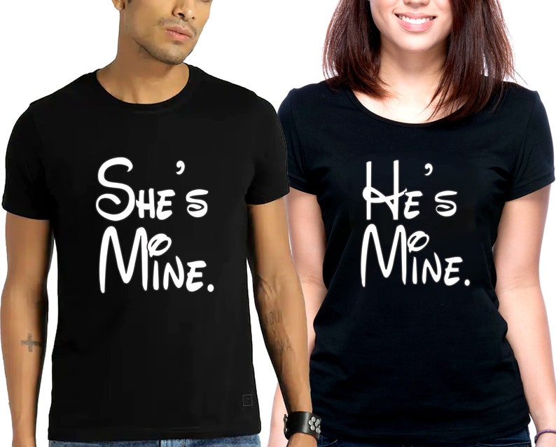 She is Mine He is Mine Cartoon LETTER Unisex Couple Tee - Etsy