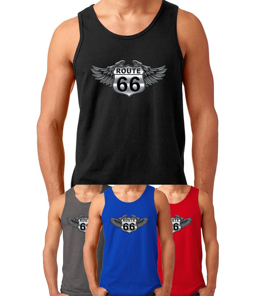 WINGS Route 66 Silver Logo | Man Sleeveless TANK TOP, Route Us 66 Get ...