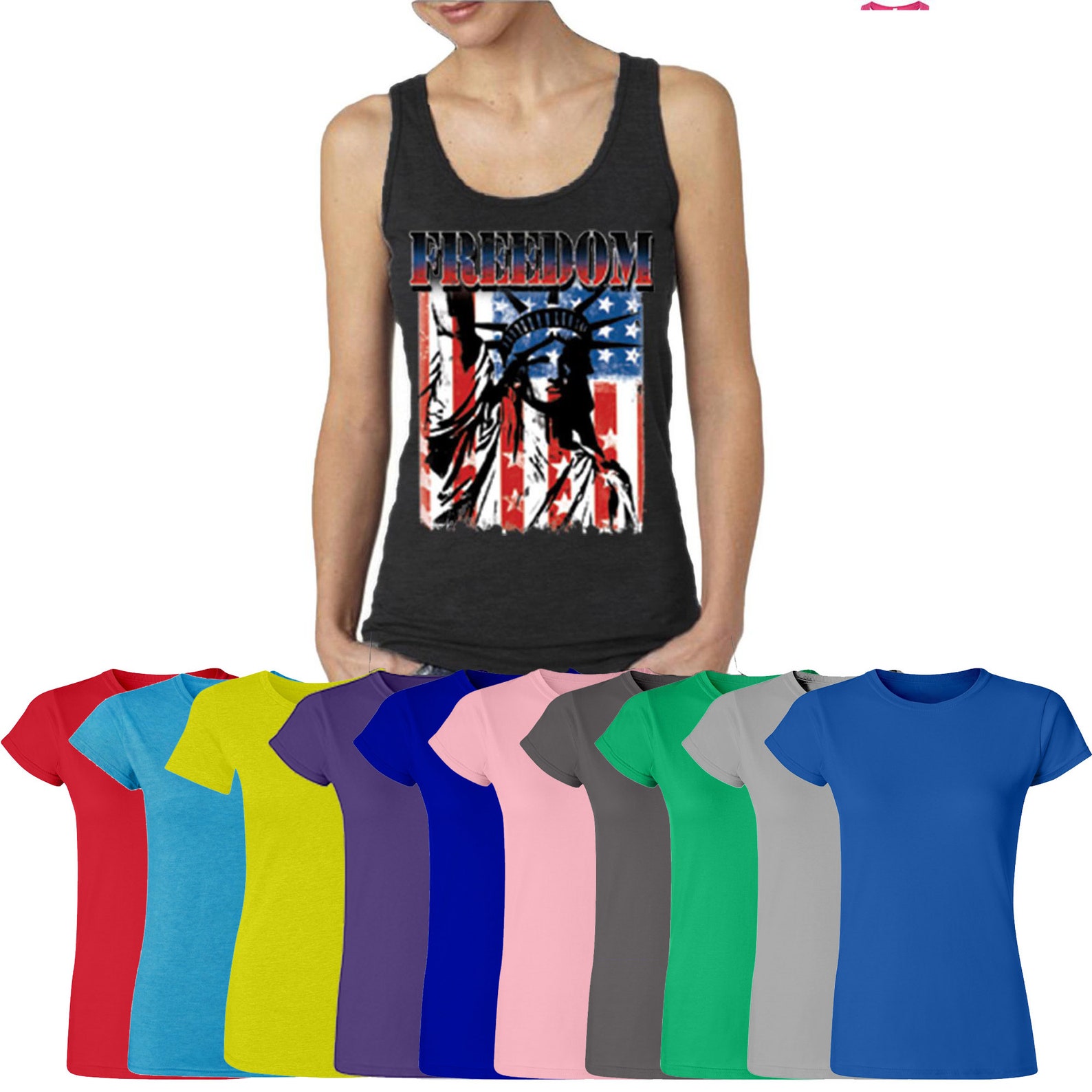 Freedom the Statue of Liberty Lady TANK TOP Tee Patriotic Tattered ...