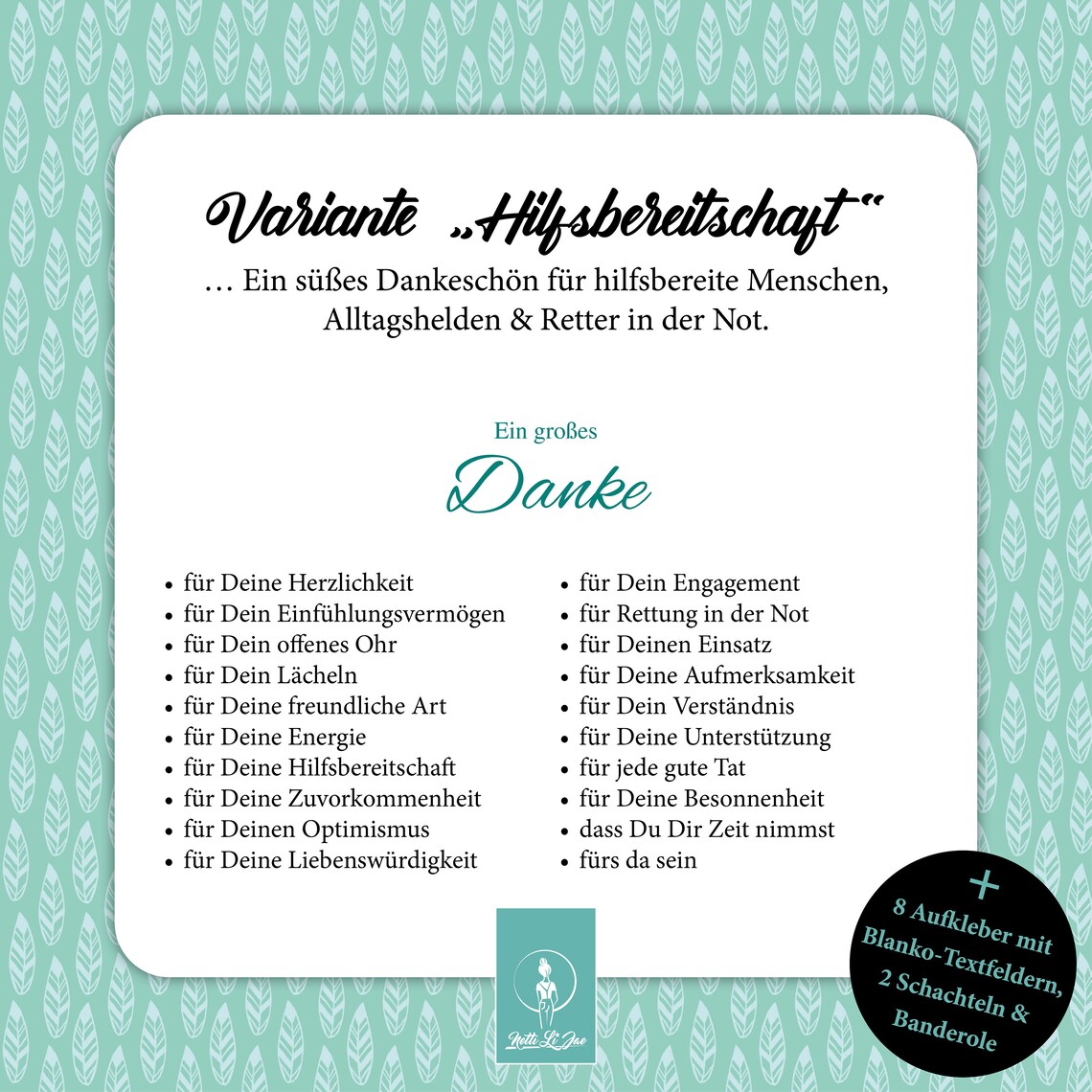 Danke für Deine Hilfsbereitschaft | Aufkleber Set, Premium Banderole ...