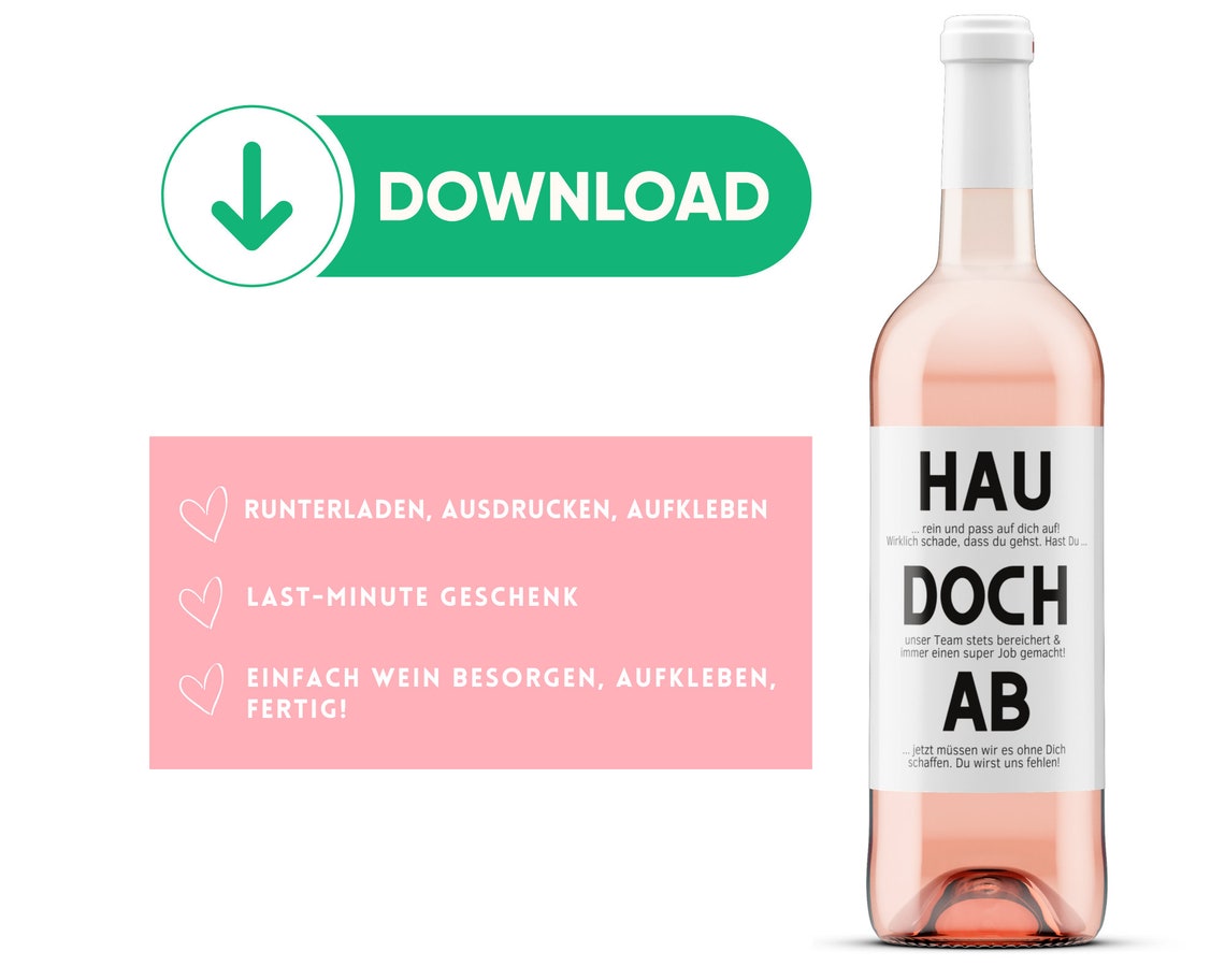 Weinetikett DOWNLOAD | Hau doch ab | Geschenk Ausstand, Renteneintritt ...