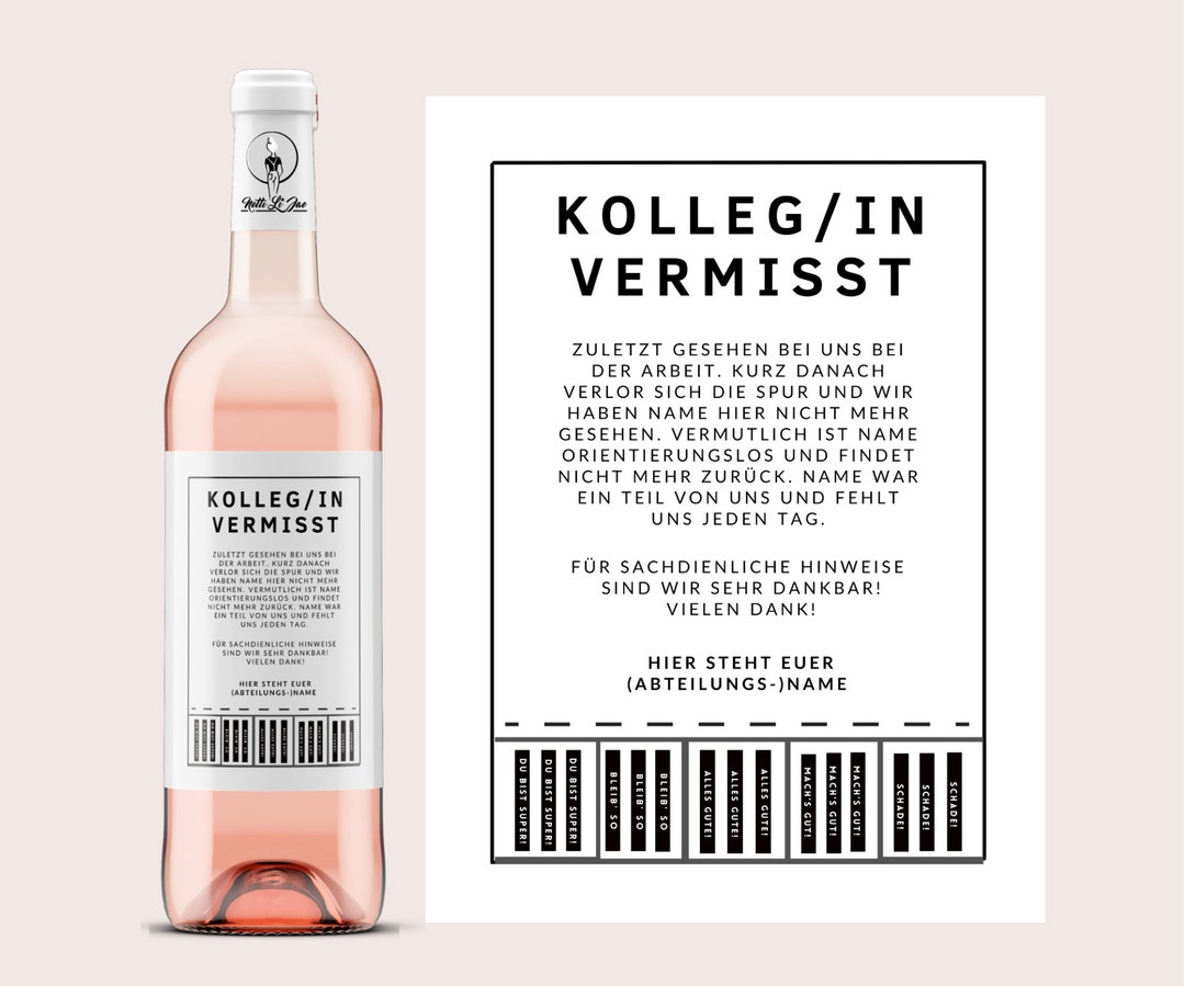 KollegIn vermisst | Personalisiertes Wein- oder Bieretikett | inkl ...