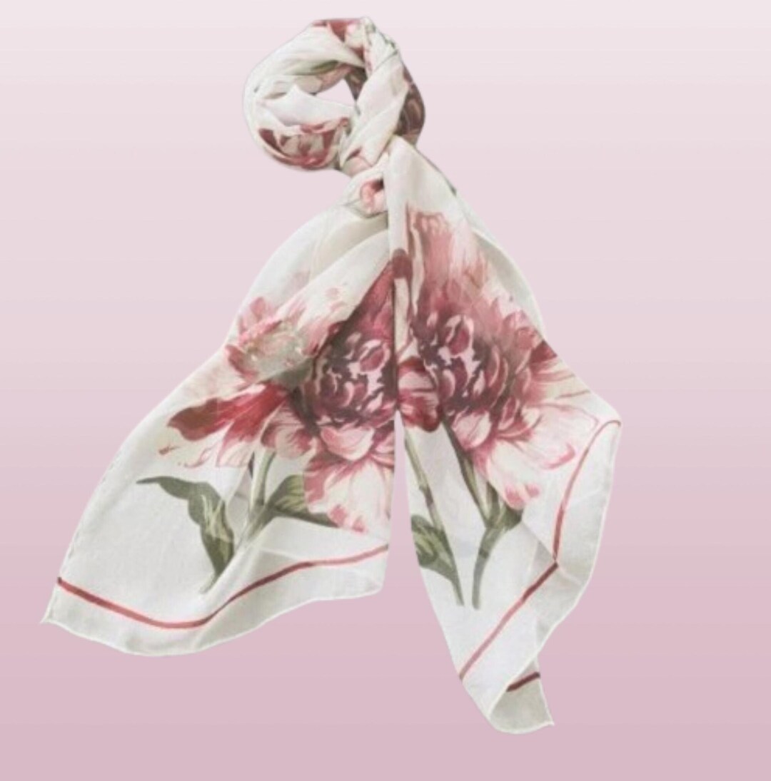 BASHA Silk Scarf Floral 11.5 X 56 Inch Vintage Designer Fashion ...