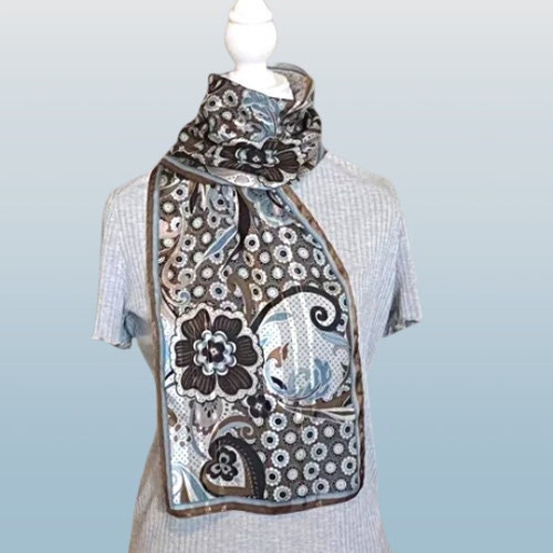 CEJON Silk Floral Long Neck Scarf 10 X 62 Inch/ Vintage Womens Fashion ...
