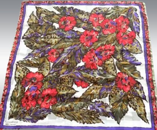 Valentina per Manlio Bonetti Large Floral Scarf 34 Inch Vintage ...