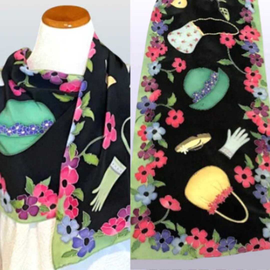 Redfish Designs Scarf Whimsical Silk With Rolled Hem Vintage Designer ...