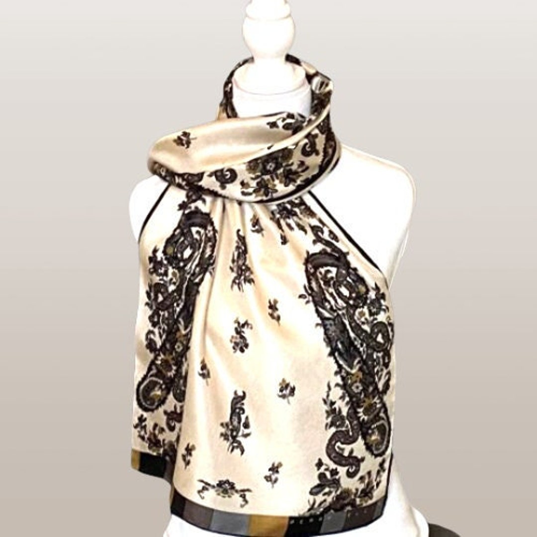 Perry Ellis Silk Long Neck Scarf Floral 17 X 64 Inch/ Vintage Designer ...