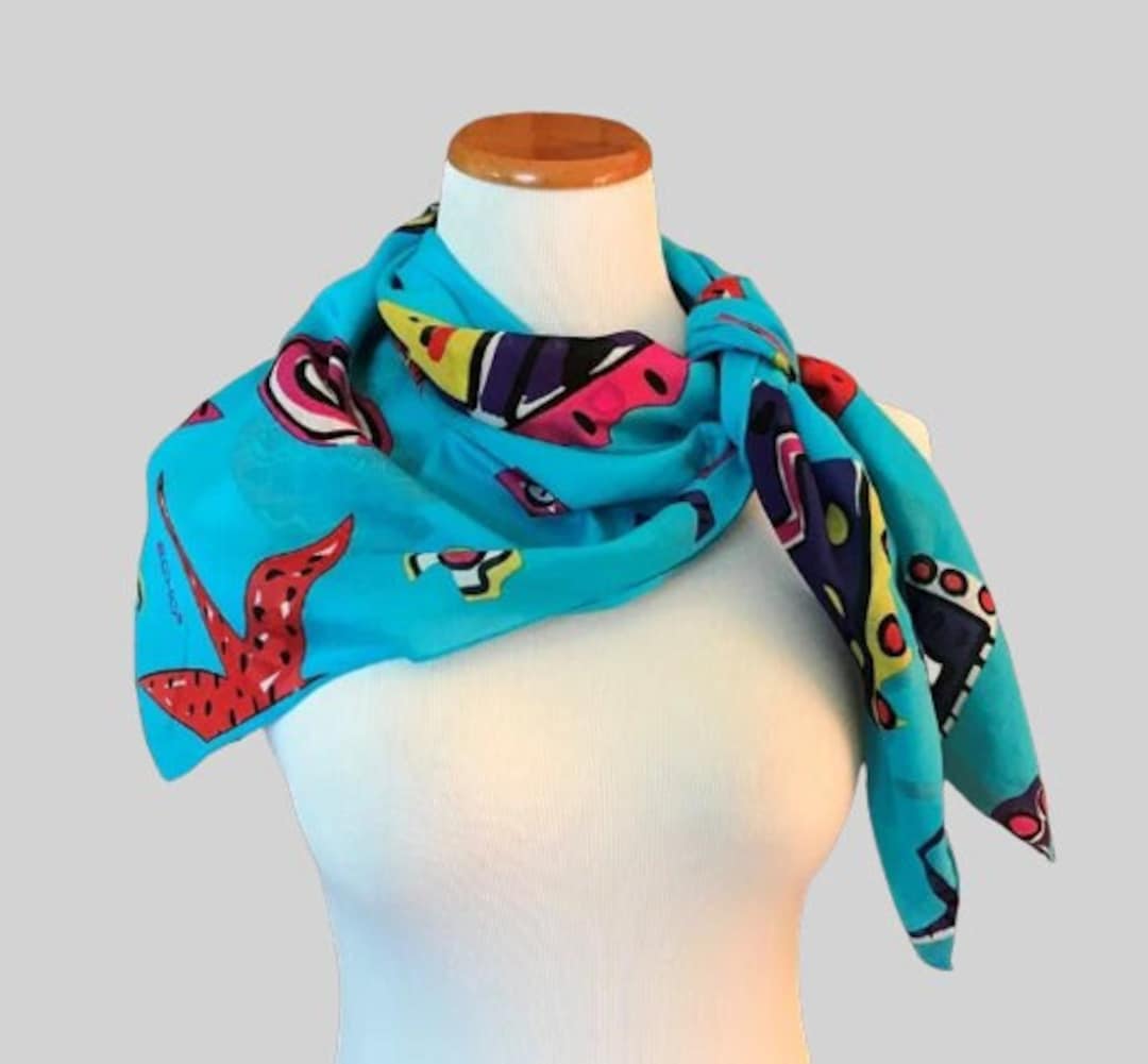Echo Scarf Whimsical Tropical Print Scarf 35 Inch/ Vintage Designer ...