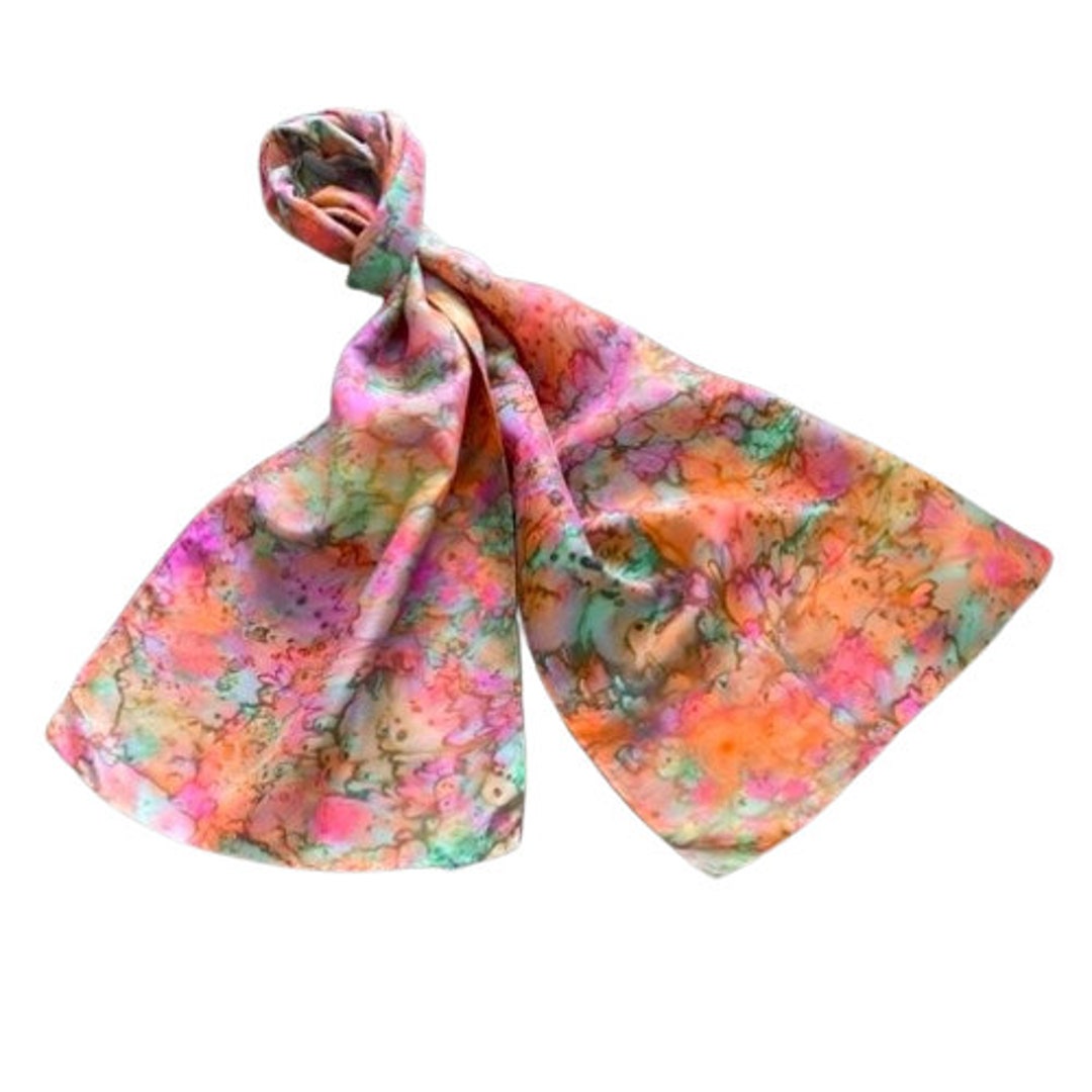 Beautiful Water Colored Silk Scarf Rolled Hem 10.5 X 58 Inch Vintage ...