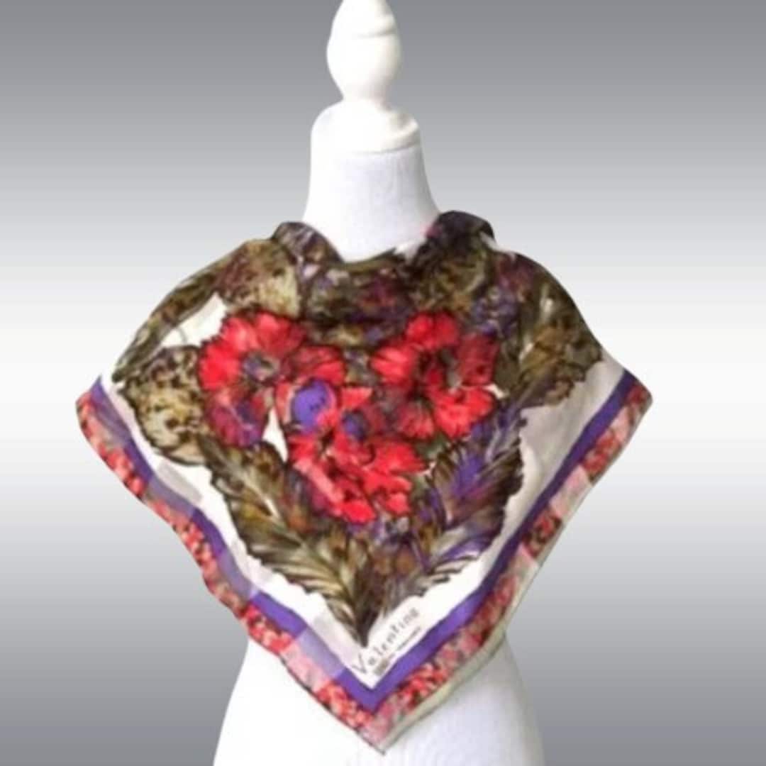 Valentina per Manlio Bonetti Large Floral Scarf 34 Inch Vintage ...