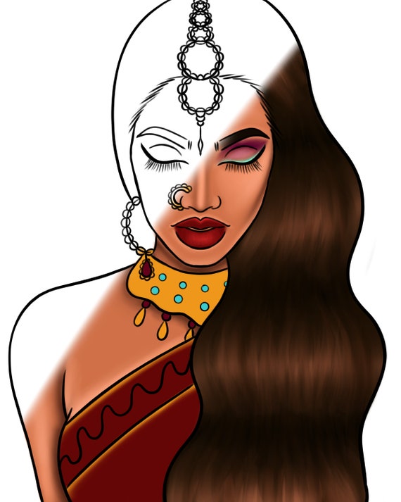 Pre Drawn Indian Saree Jewelry Outline DIY Canvas Paint Party - Etsy