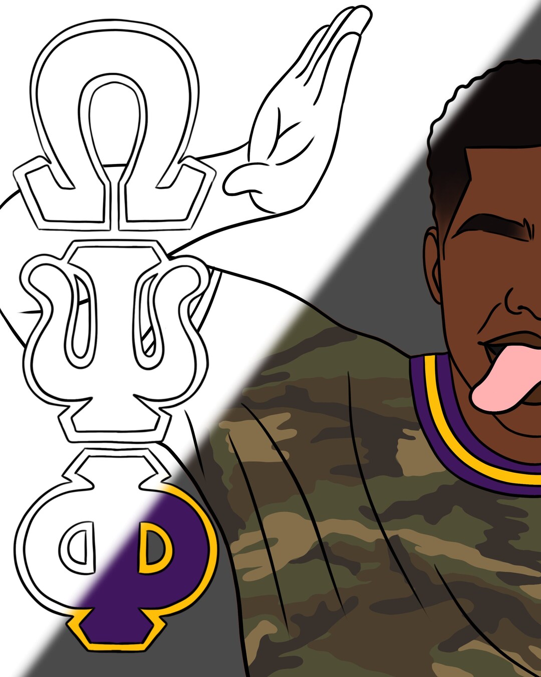 Omega Psi Phi Frat Pre Drawn Outline DIY Canvas Paint Party Instant ...