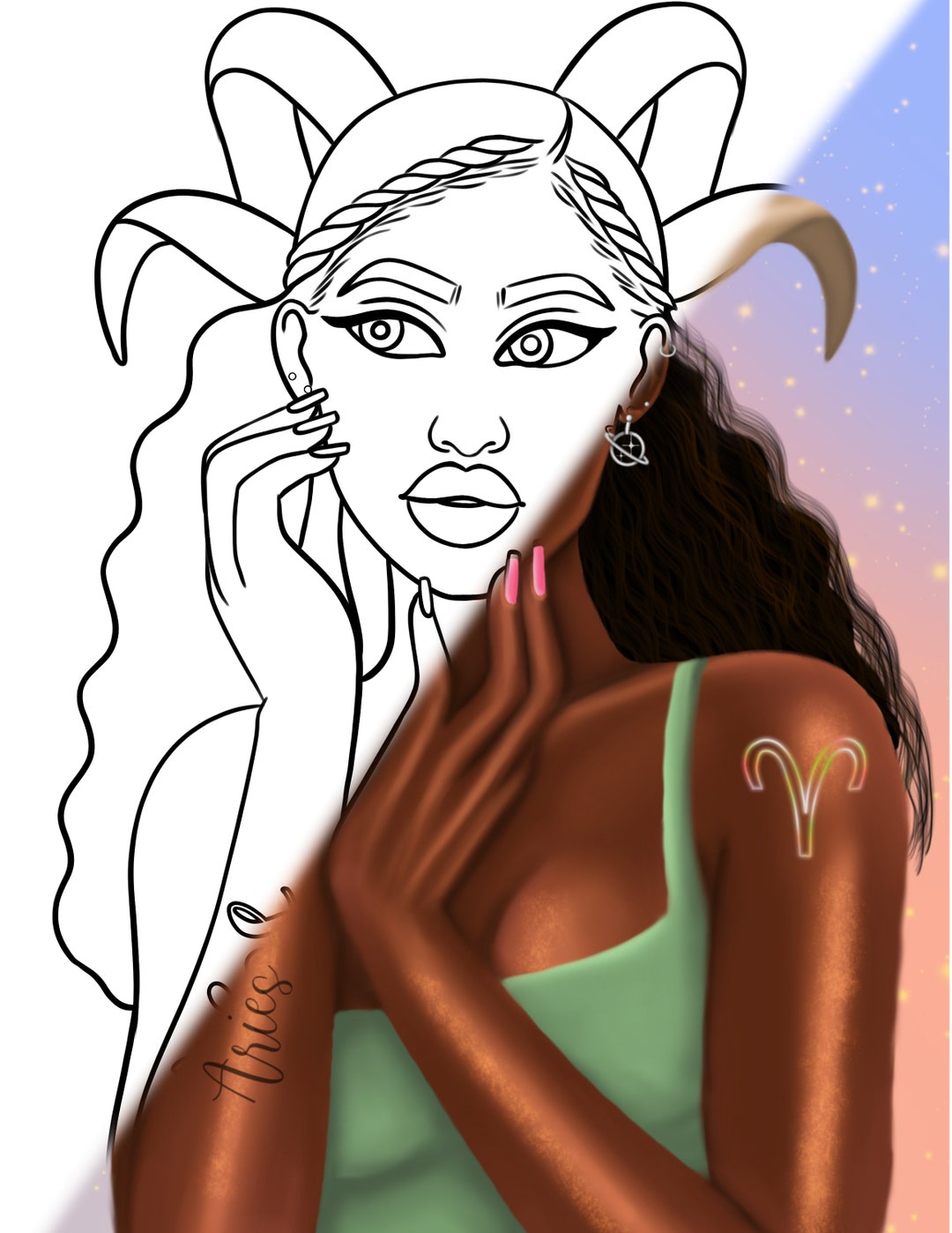 Aries Zodiac Pre Drawn Outline DIY Paint and Sip Party Instant Download ...