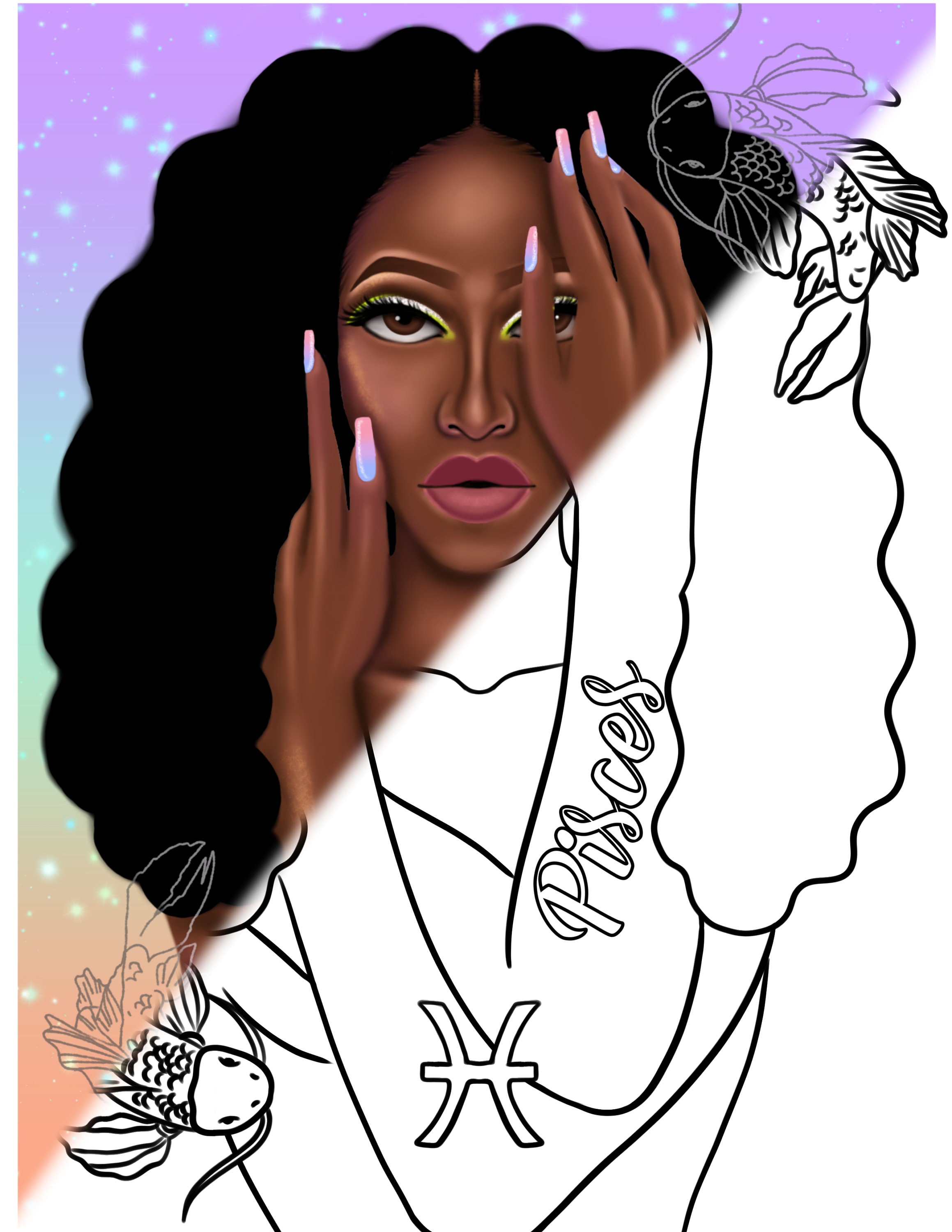 Pisces Zodiac Pre Drawn Outline DIY Paint and Sip Party Instant ...