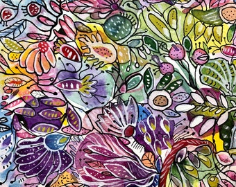 Framed Floral Watercolor Painting: Pen Doodle Art, 6x6 - Etsy