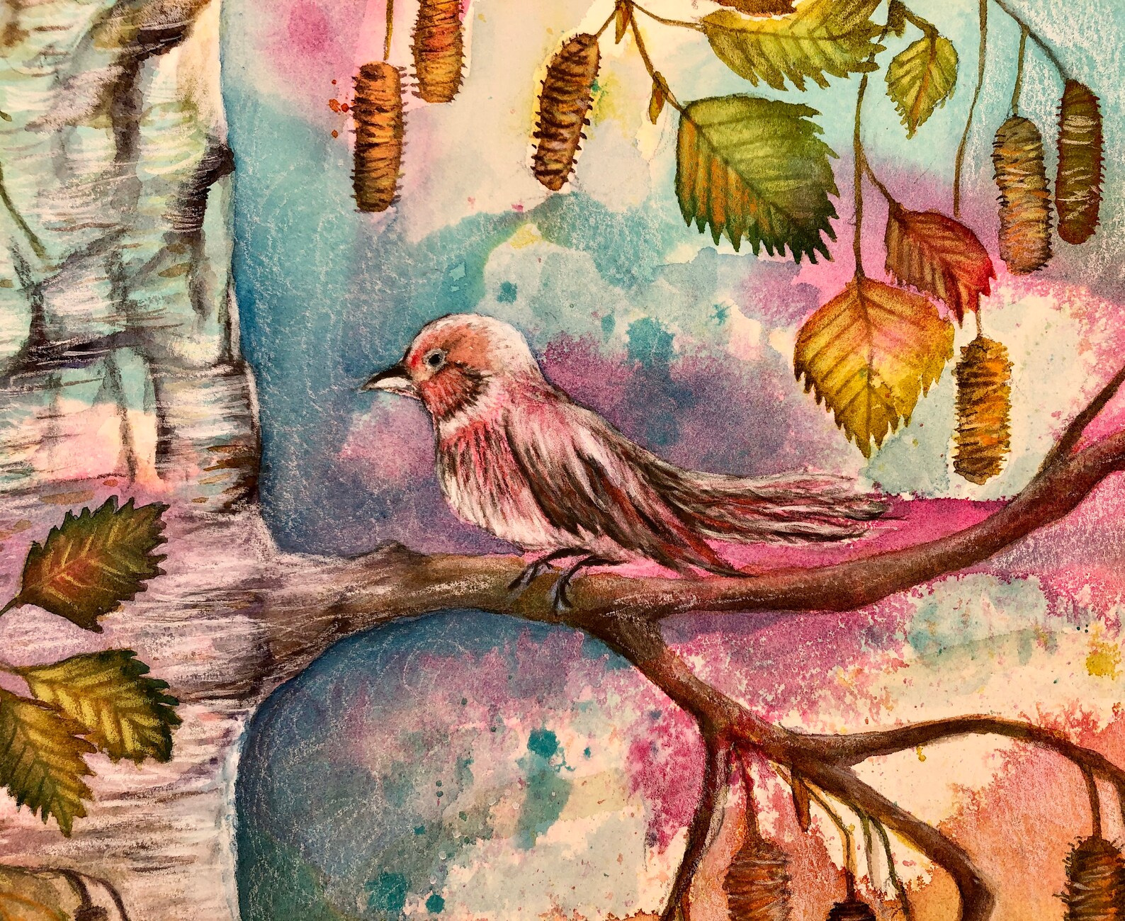 Bird in a Birch Tree - Original Painting - Etsy