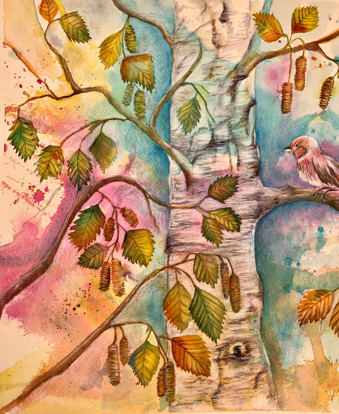 Bird in a Birch Tree Original Painting - Etsy