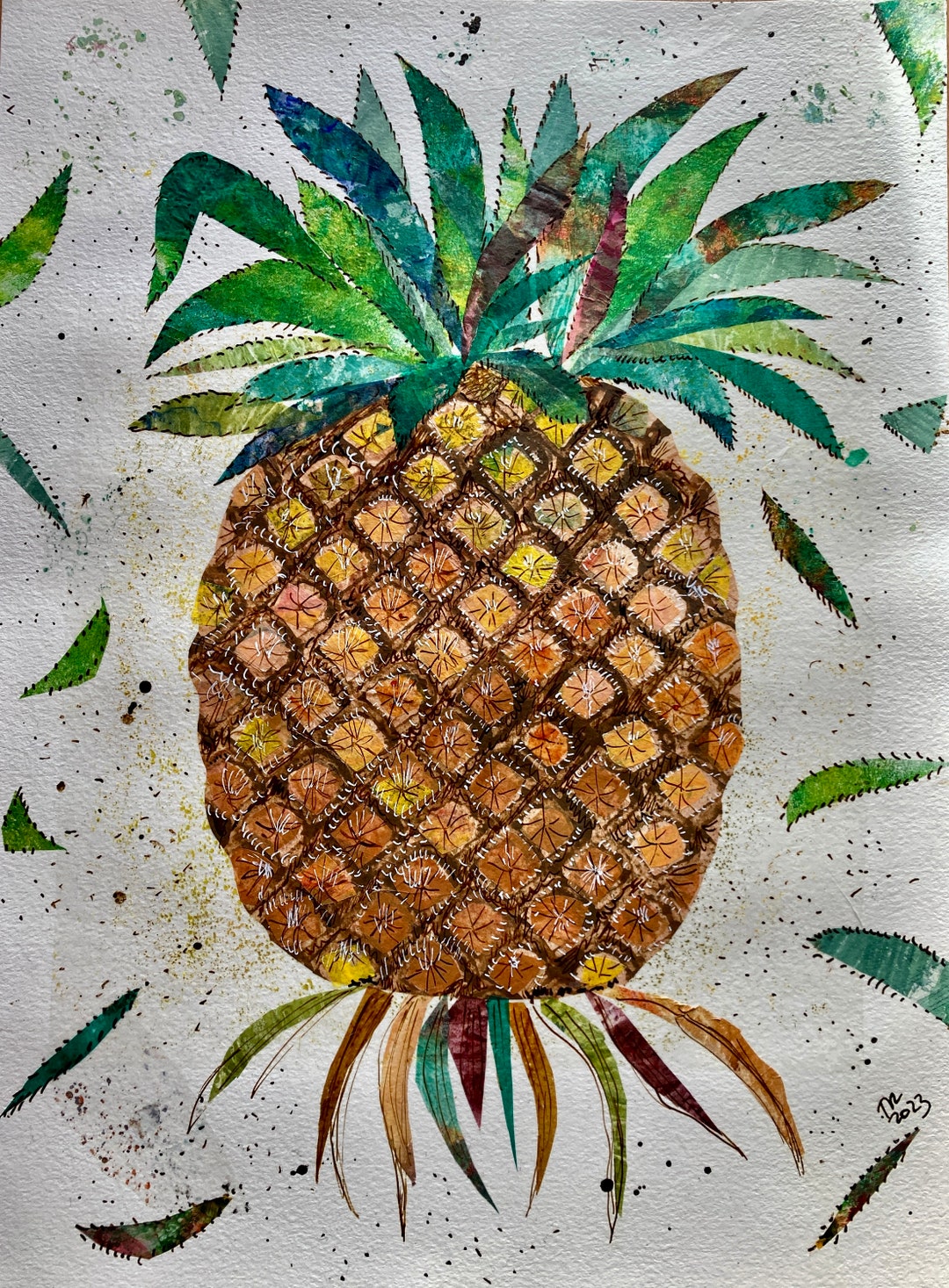 Pineapple - Collage Painting - Etsy