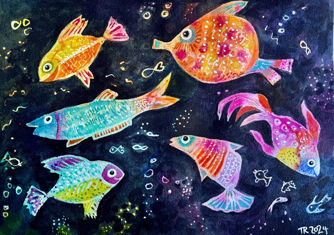 Rainbow Fish - Original Painting - Etsy
