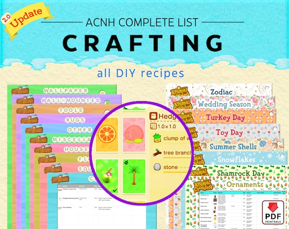 Acnh DIY Crafting Recipes Complete List Animal Crossing | Etsy